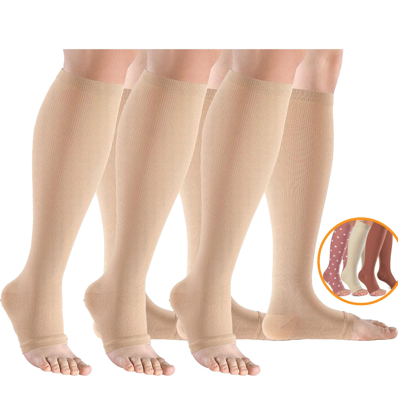Open Toe Compression Socks for Women & Men, 15-25mmHg Toeless Sock Kne ...